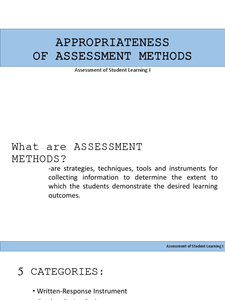 Appropriateness of Assessment Methods | PDF | Educational Assessment ...