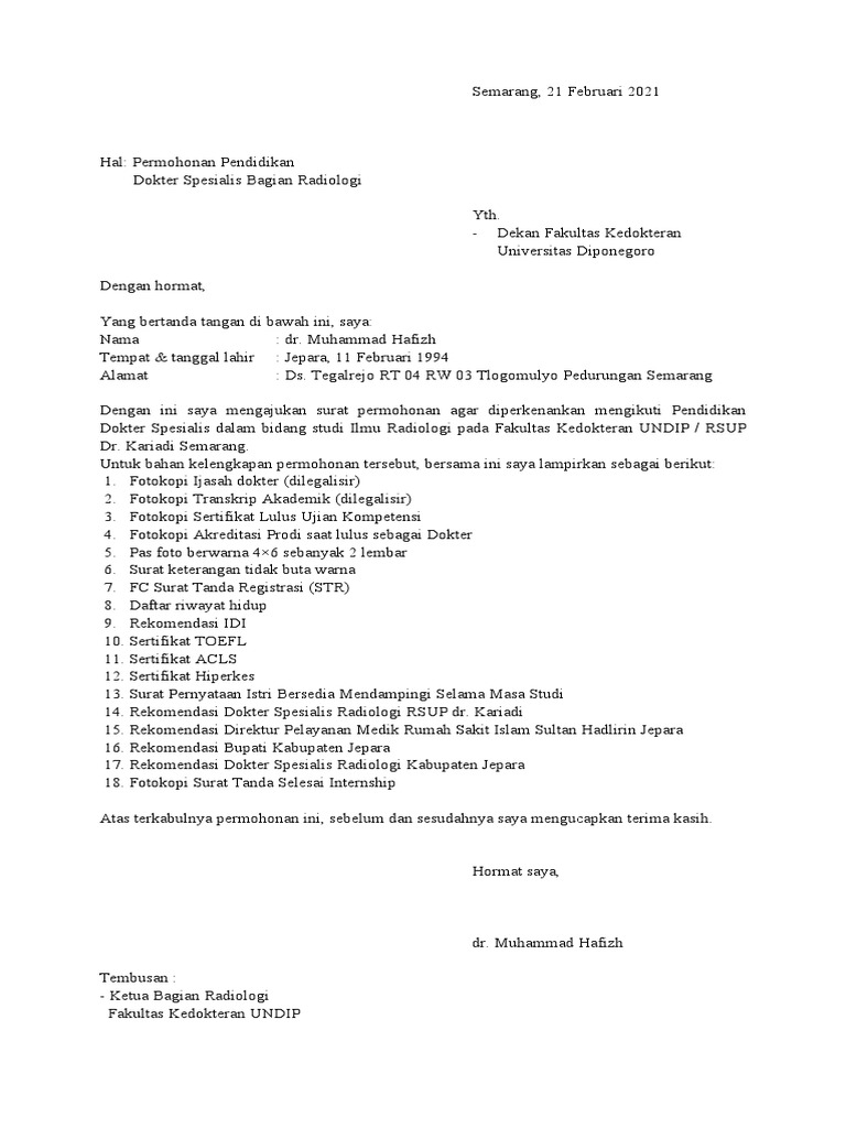 Surat Lamaran Ppds | PDF