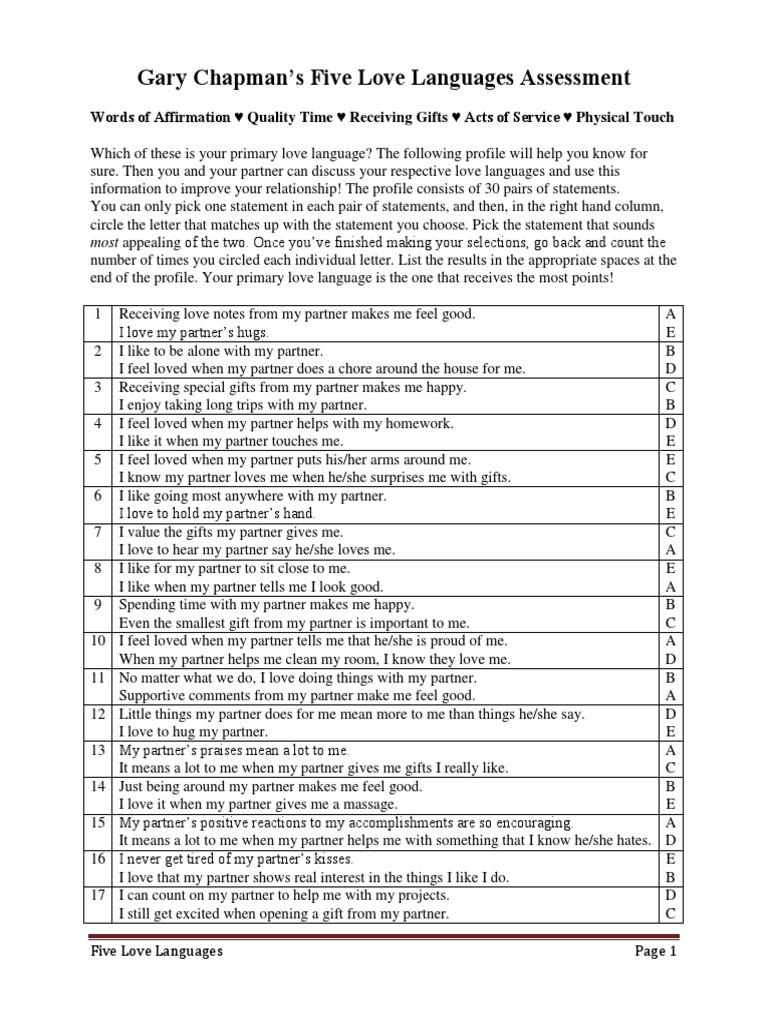 5 Love Languages Assessment | Download Free PDF | Love | Communication