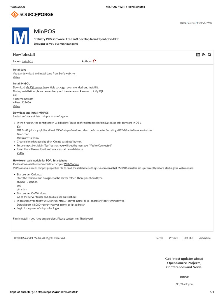 MinPOS - Wiki - HowToInstall | PDF | My Sql | World Wide Web