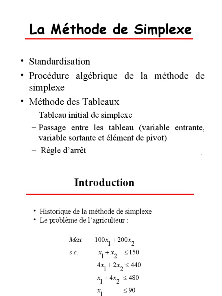 Standardisation - Procédure Algébrique de La Méthode de Simplexe - Méthode Des Tableaux | PDF ...