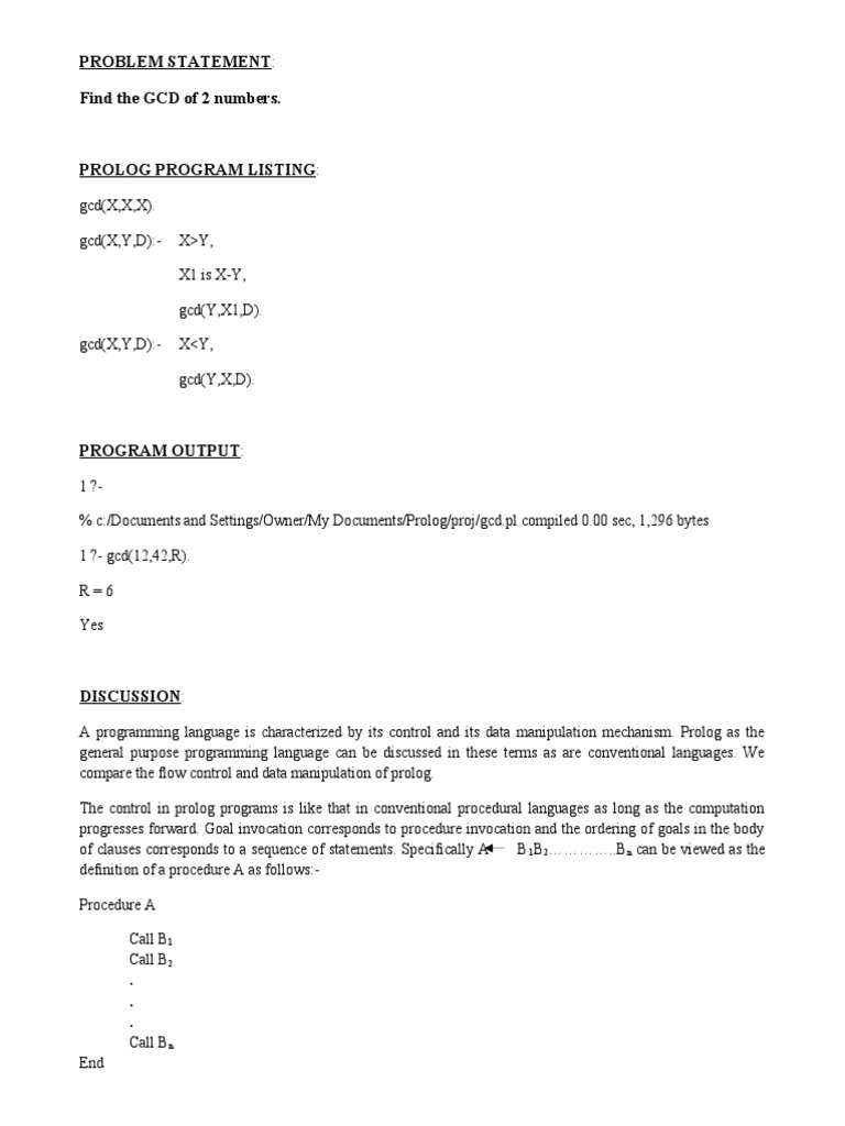 Prolog GCD Calculation Guide | PDF | Proposition | Computer Programming