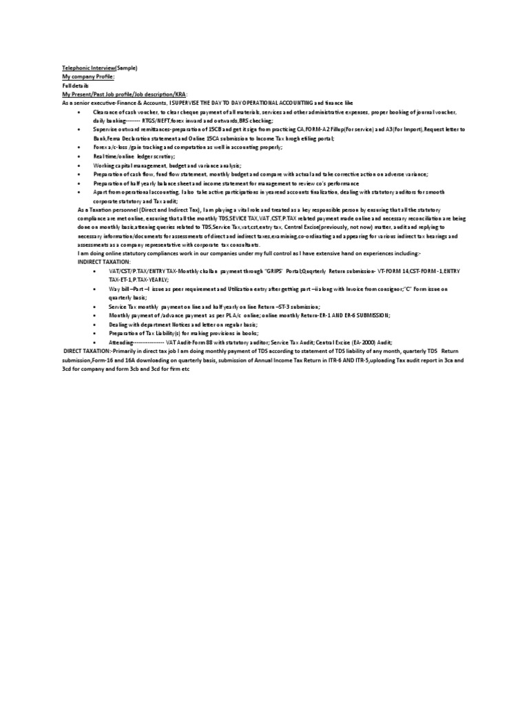 Sample Telephonic Interview Handnote | PDF | Public Finance | Taxes