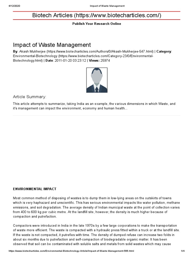 Impact of Waste Management | PDF | Landfill | Municipal Solid Waste