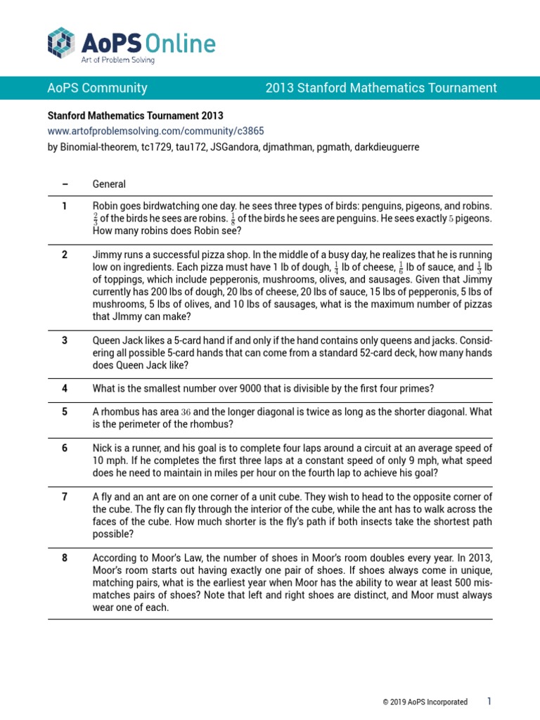 2013 Stanford Math Tournament | PDF | Area | Circle