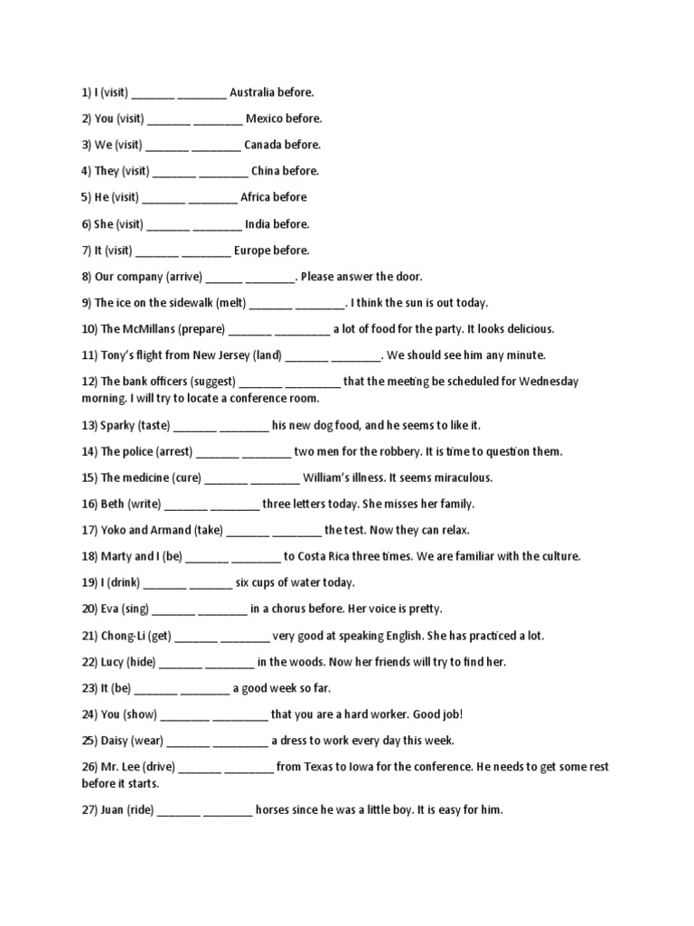 Present Perfect Simple Exercises | PDF