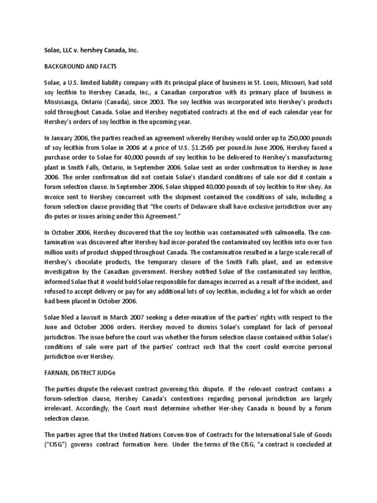 Solae v. Hershey: Contract Dispute Analysis | PDF | Government | Common Law