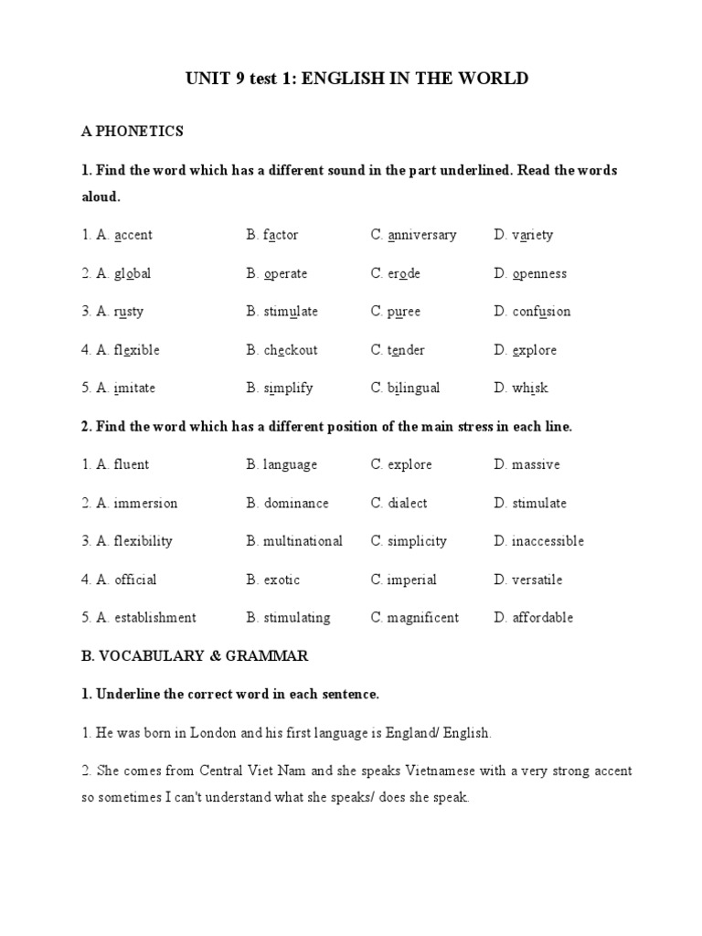 Unit 9 Test 1: English in The World | PDF | English Language | French ...