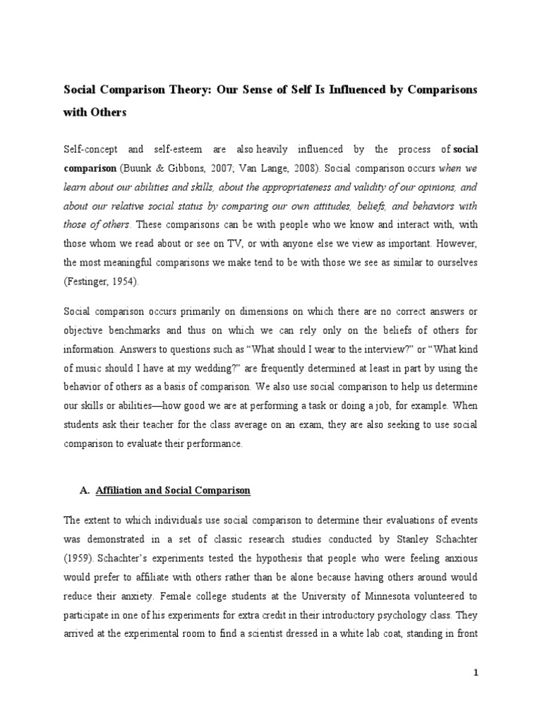 Social Comparison Theory and Self-Esteem | PDF | Self Concept | Self Esteem