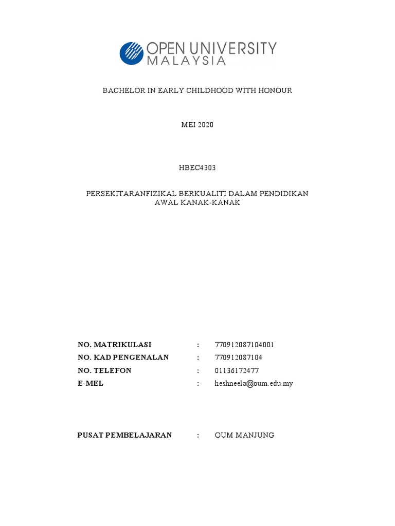 Hbec 4303 Persekitaran Fizikal Berkualiti | PDF