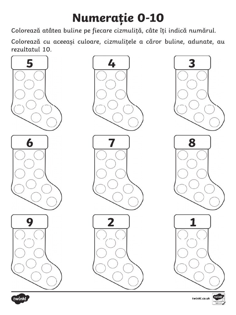 Numeratie 0-10-Coloreaza Cizmulitele - Fisa de Lucru | PDF