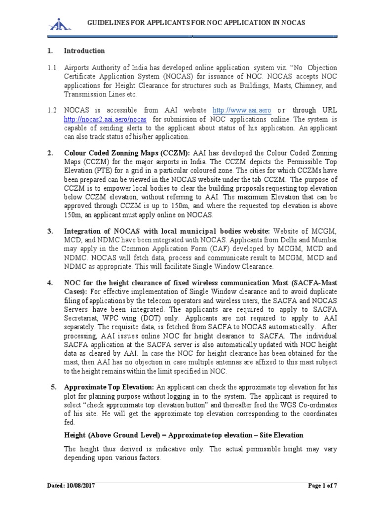NOC Application Guidelines for NOCAS | PDF | Business