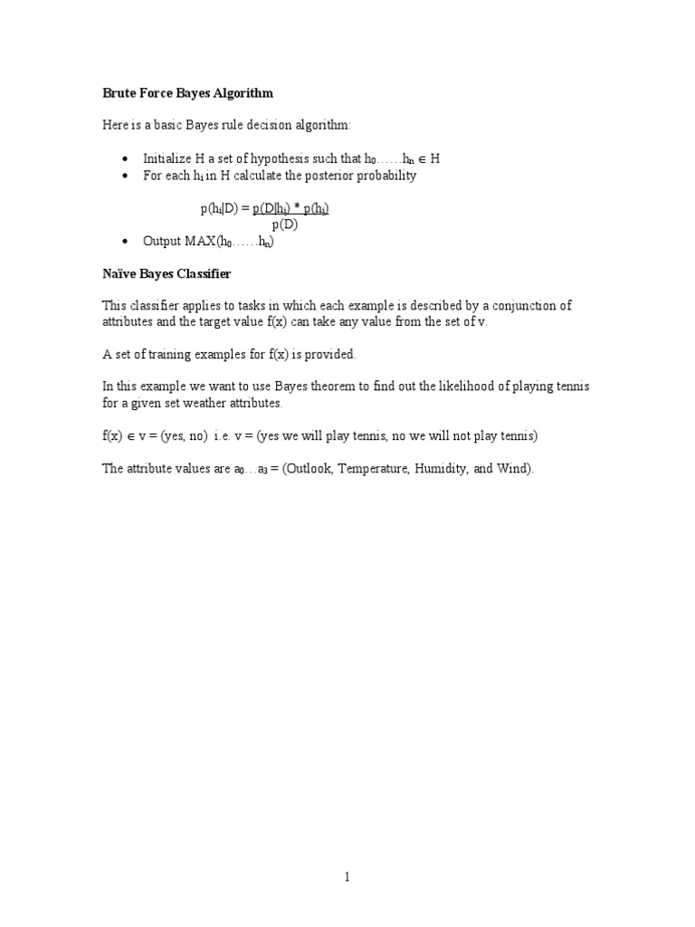 Brute Force Bayes Algorithm Example | PDF | Humidity | Applied Mathematics