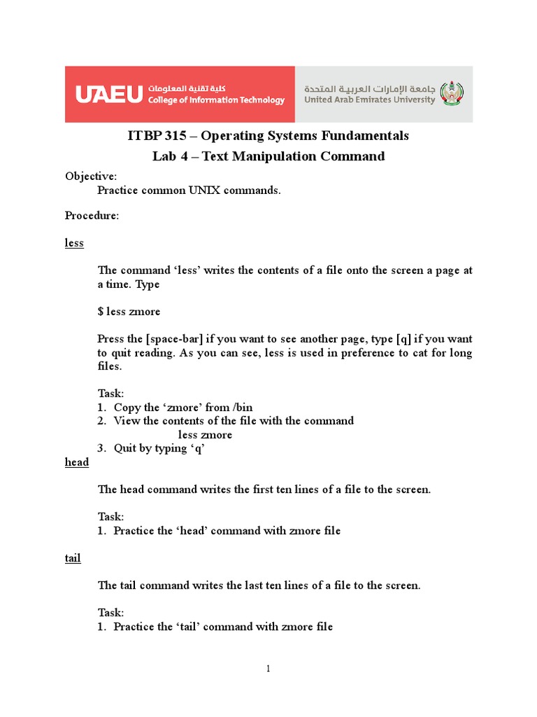 ITBP 315 - Operating Systems Fundamentals Lab 4 - Text Manipulation Command | PDF | Computer ...