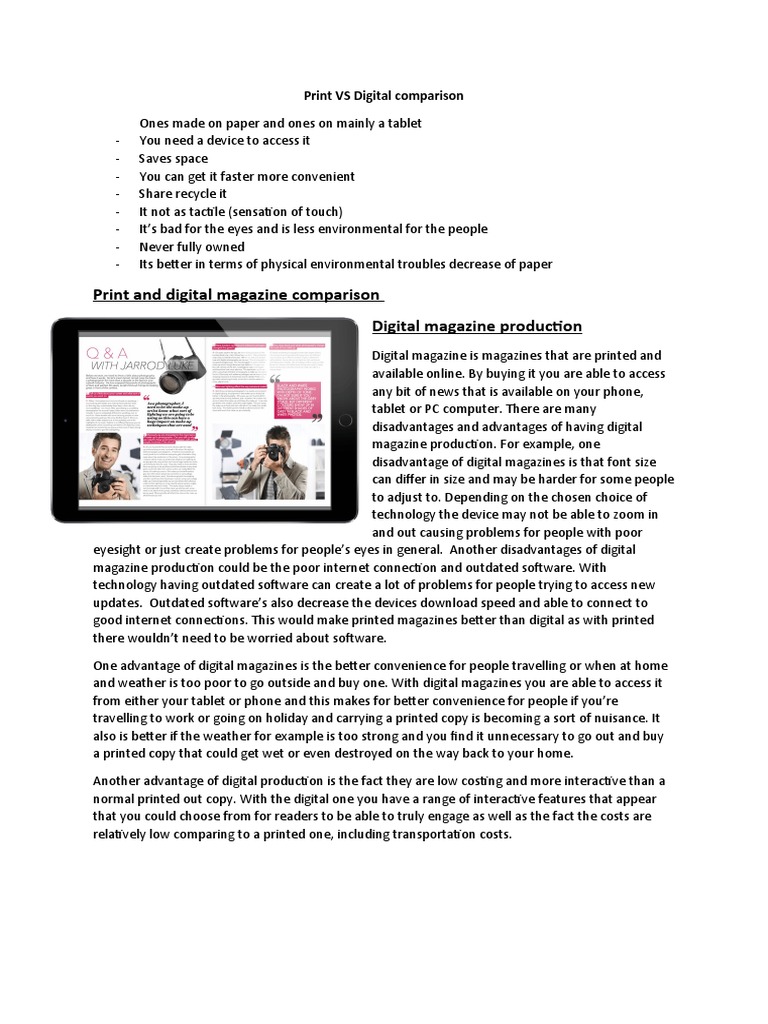 Comparison of Print and Digital | PDF | Tablet Computer | Magazines