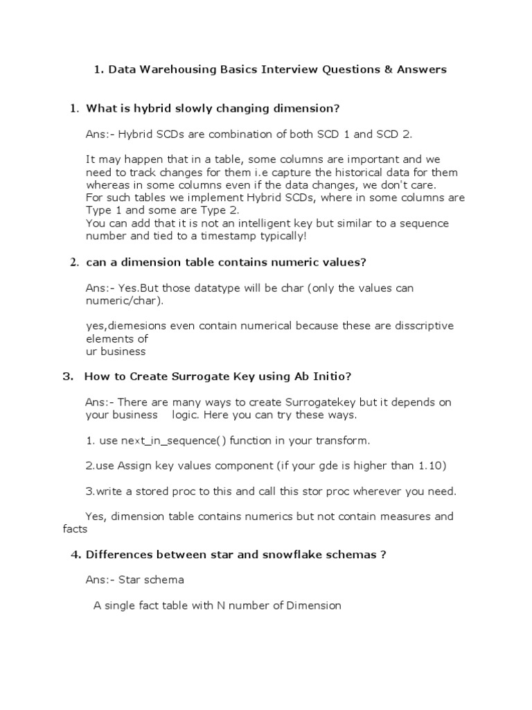 Data Warehousing Basics Interview Questions | PDF | Data Warehouse ...