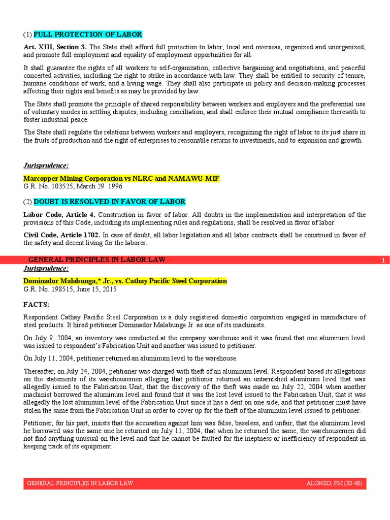 Key Principles of Labor Law Explained | PDF | Labour Law | Policy