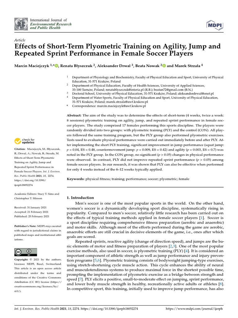 Effects of Short-Term Plyometric Training On Agility, Jump and Repeated Sprint Performance in ...