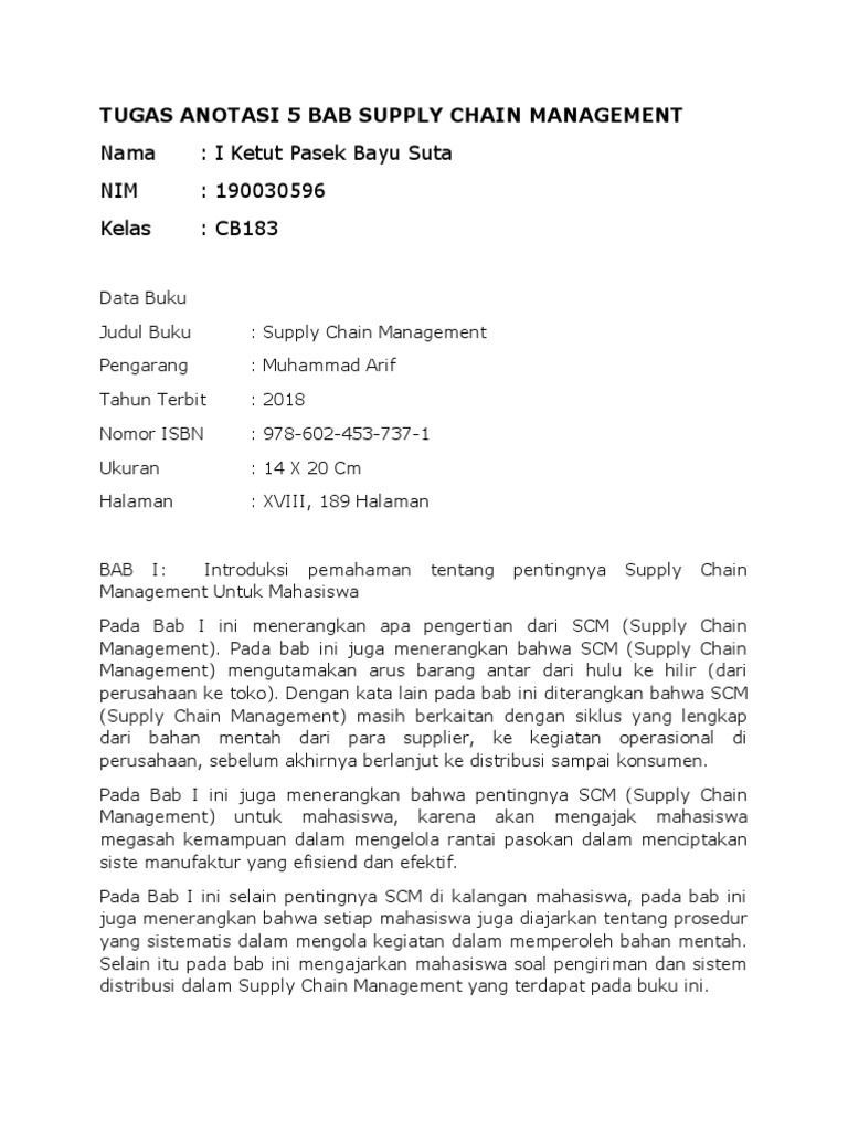Tugas Anotasi 5 Bab Supply Chain Management | PDF