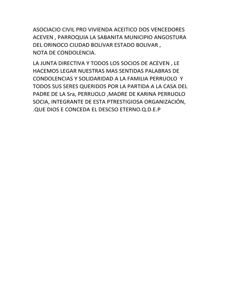 Asociacio Civil Pro Vivienda Aceitico Dos Vencedores Aceven | PDF