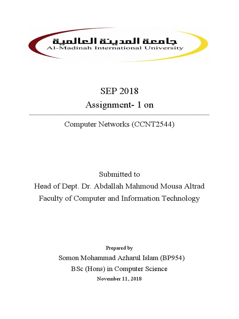 SEP 2018 Assignment-1 On: Computer Networks (CCNT2544) | PDF | Transmission Control Protocol ...