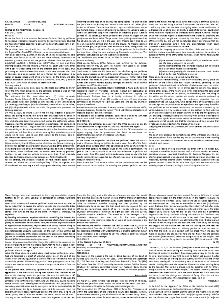 Frustrated Homicide Case Review | PDF | Burden Of Proof (Law ...