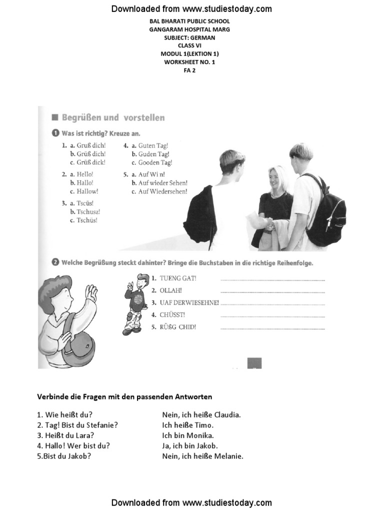 CBSE Class 6 German Practice Worksheets | PDF