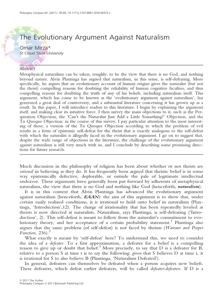 The Evolutionary Argument Against Naturalism | PDF | Metaphysical ...