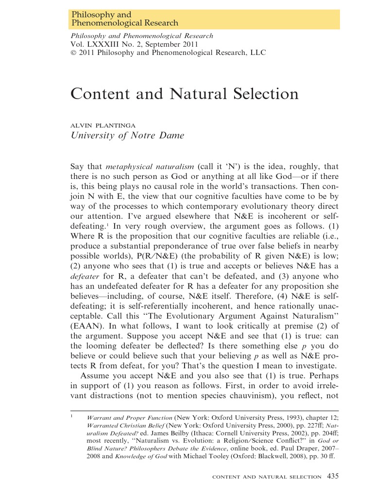Content and Natural Selection | PDF | Epistemology | Metaphysical Theories