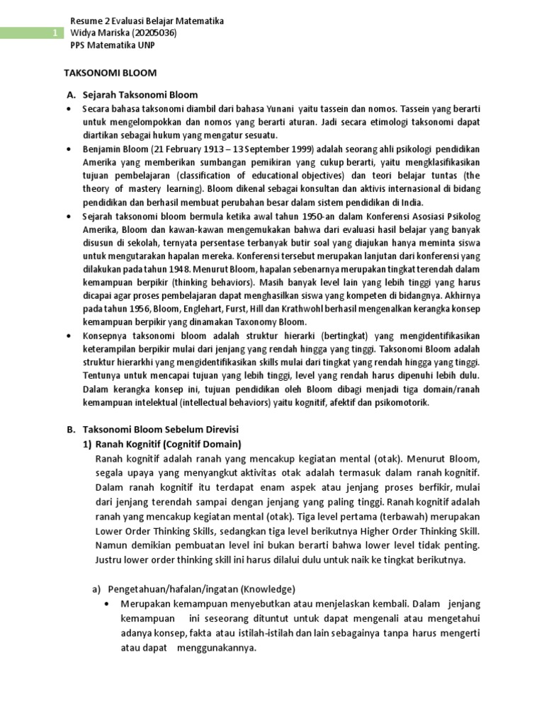 Resume 2 Taksonomi Bloom | PDF