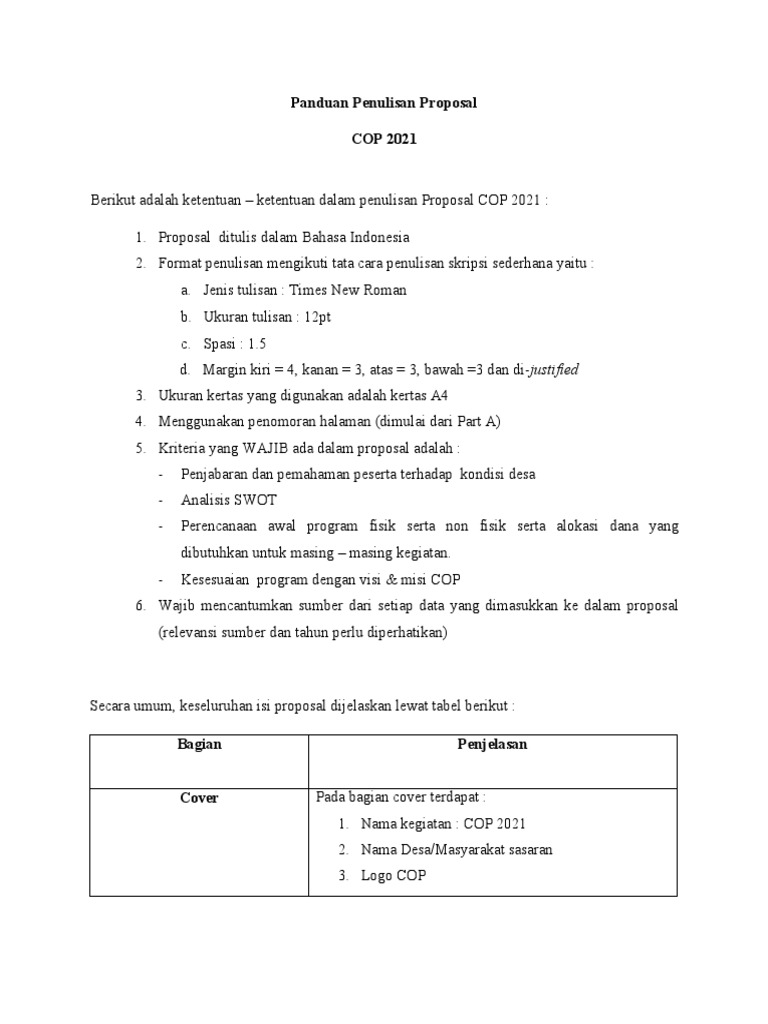Panduan Penulisan Proposal COP 2021 | PDF