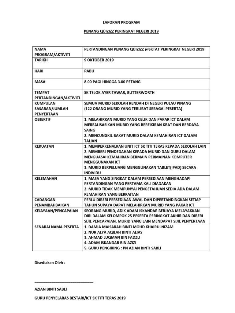 Laporan Pertandingan Unit Ict | PDF