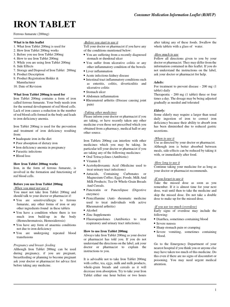 Iron Tablet: What Is in This Leaflet | PDF | Rtt | Pharmacology