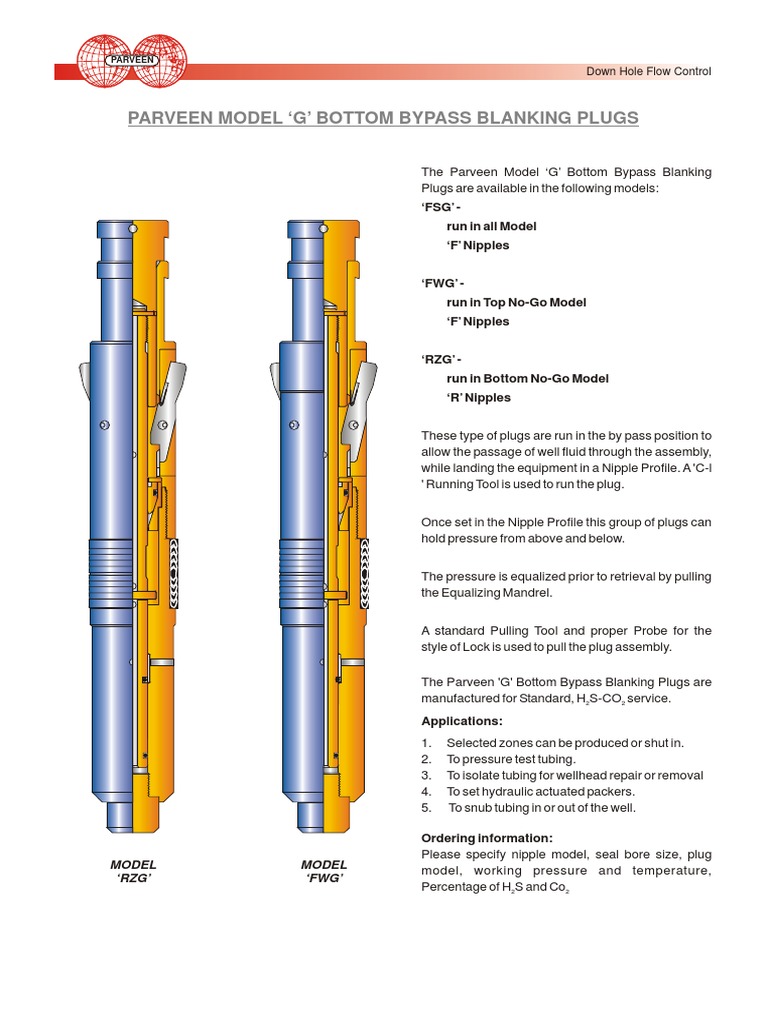 Parveen Model G Bottom Bypass Blanking Plugs | PDF | Pipe (Fluid ...