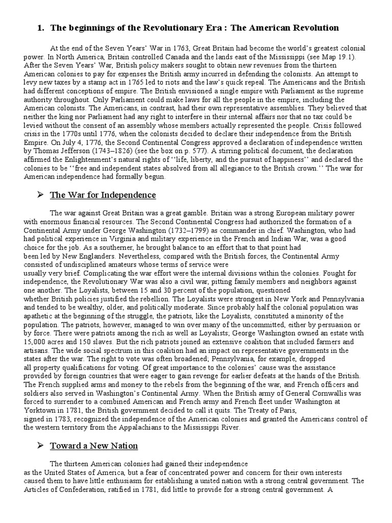 The Beginnings of The Revolutionary Era: The American Revolution | PDF ...
