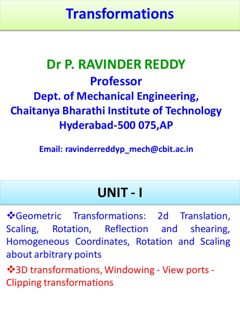 Unit 1 3transformations | PDF | 2 D Computer Graphics | Matrix ...