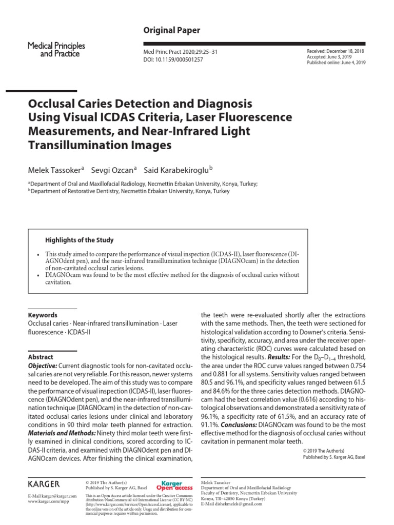Occlusal Caries Detection and Diagnosis Using Visual ICDAS Criteria ...