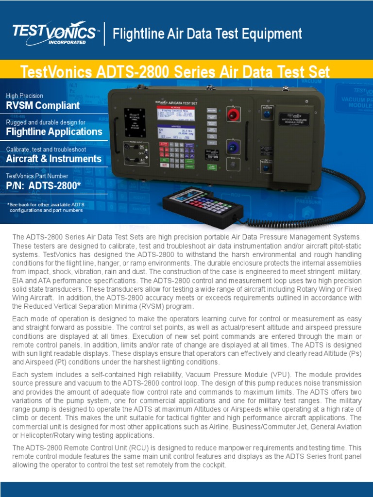 Test aircraft air data instruments with the ADTS-2800 | PDF | Airspeed ...