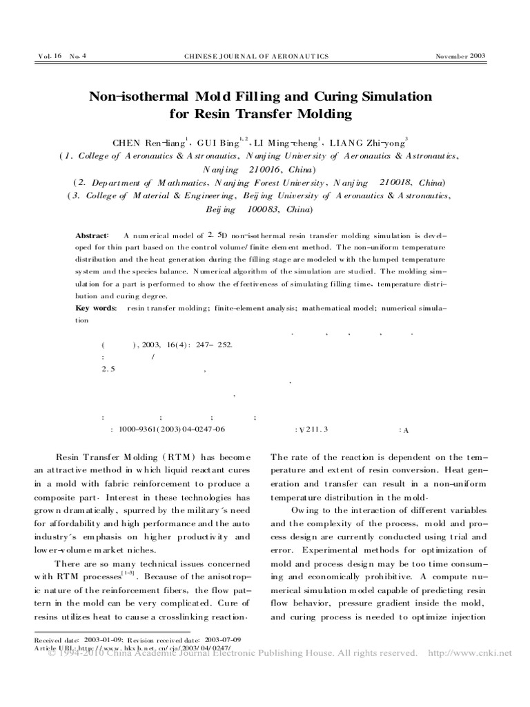 Non Isothermal Mold Filling and Curing Simulation For Resin Transfer ...