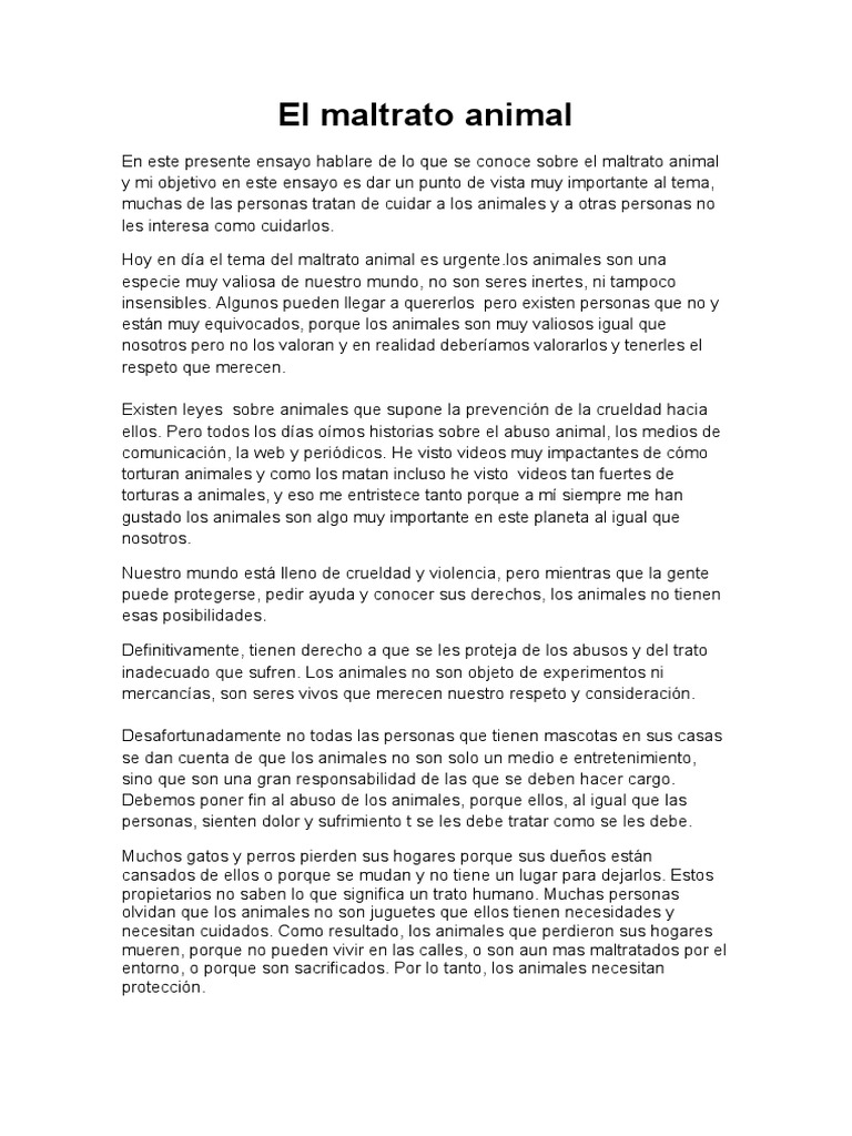 ENSAYO El Maltrato Animal | PDF | Crueldad hacia los animales | Mascota
