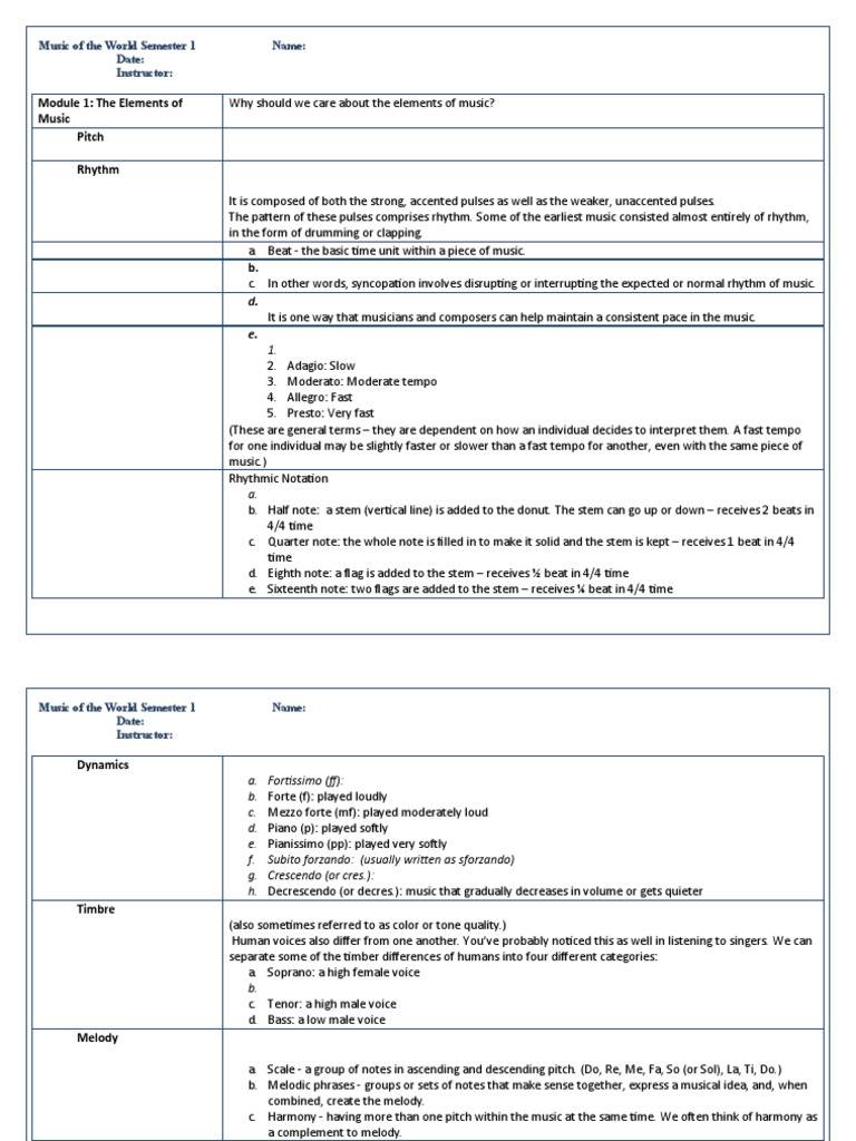 Module 1: The Elements of Music Pitch Rhythm | PDF | Pop Music | Music ...