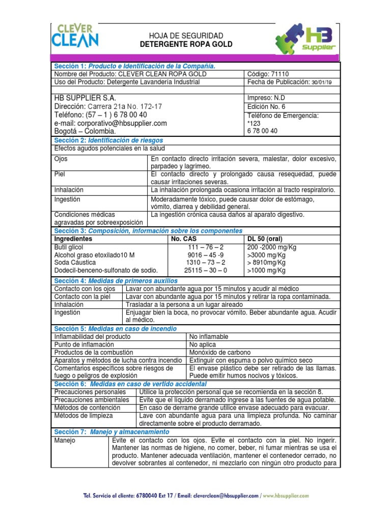 HS Detergente Ropa Sga | PDF | Detergente | Agua
