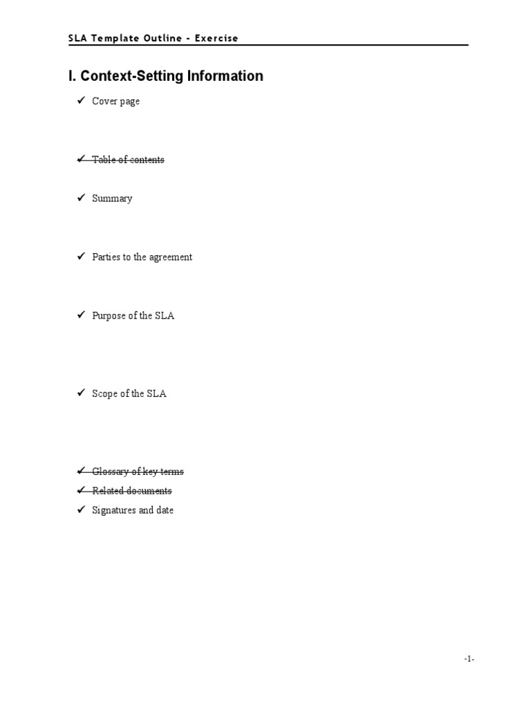 SLA Template Outline Guide | PDF | Information | Business