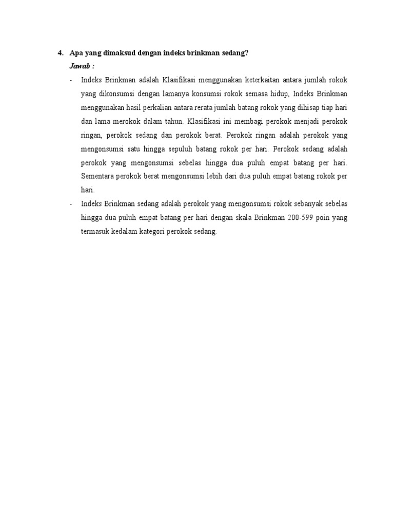 Indeks Brinkman Sedang: Definisi dan Klasifikasi | PDF | Pengembangan Diri