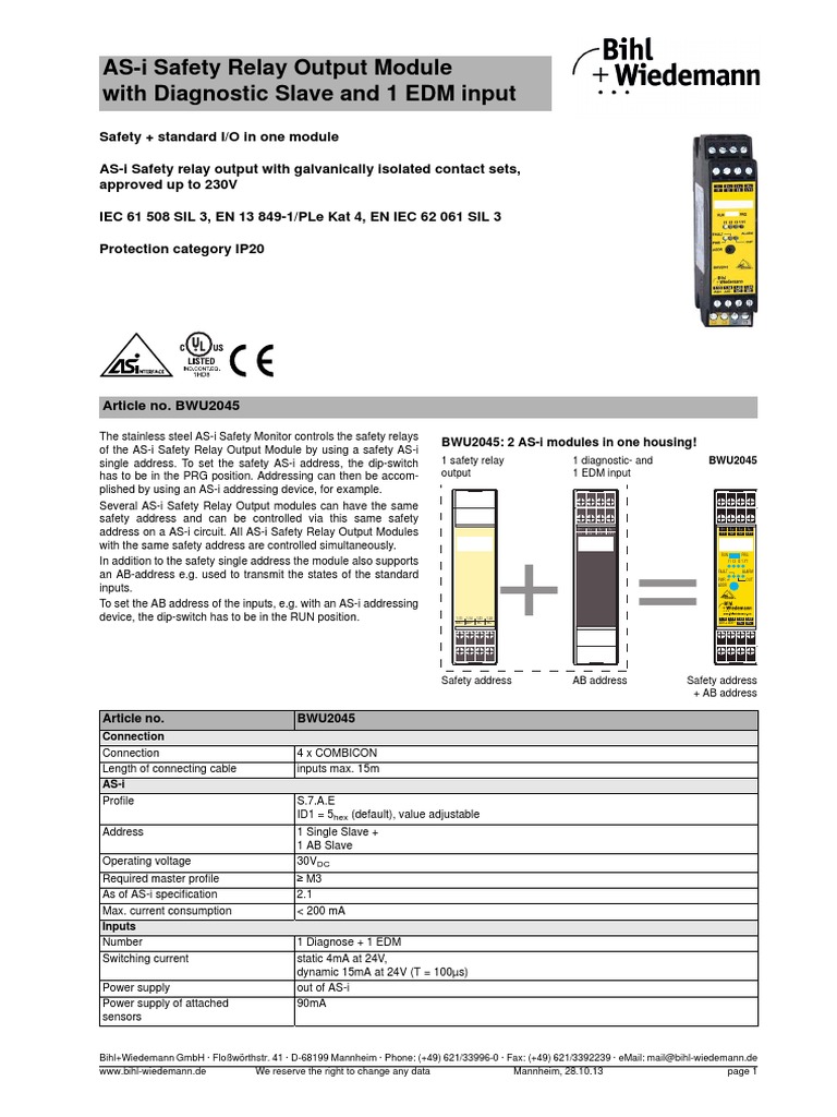 Modulo Rele Asi Safety - BWU2045 | PDF | Power Supply | Relay