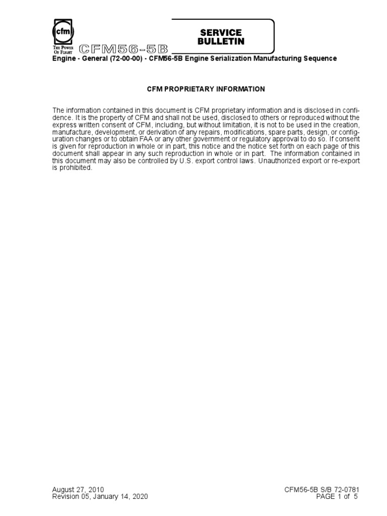 CFM56 5B SB Rev 72-0781 TSN.05 R 20200114 | PDF | Business