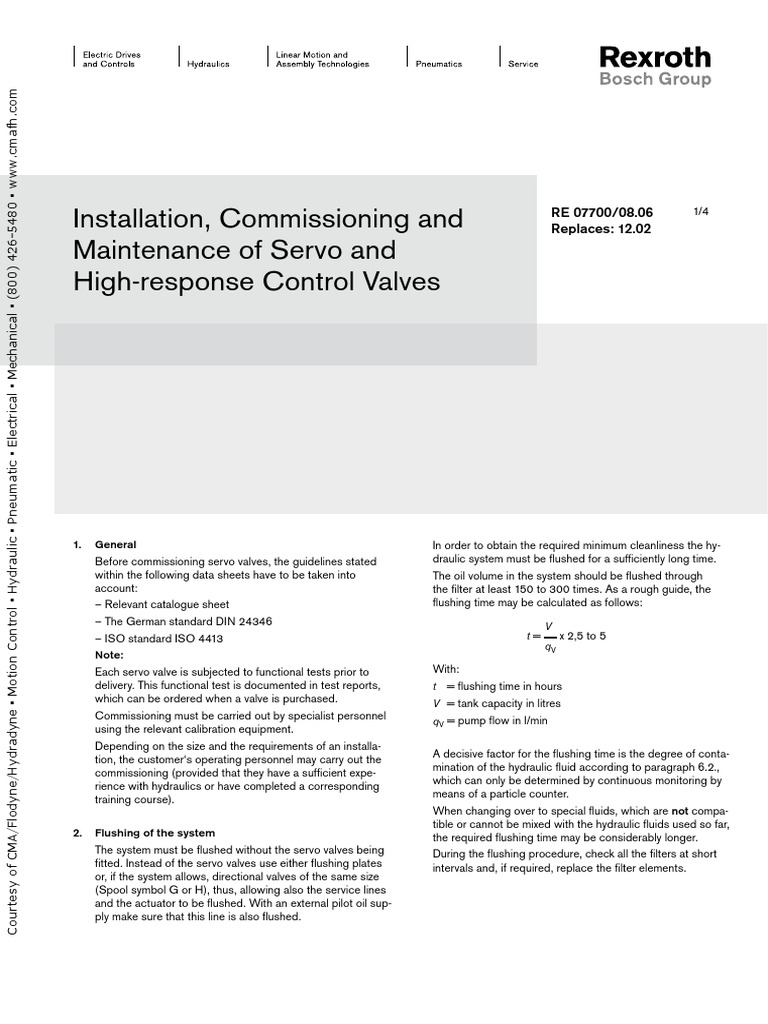 Rexroth Servo Valves Start-Up & Maintenance Re07700 - 2006-08 | PDF ...