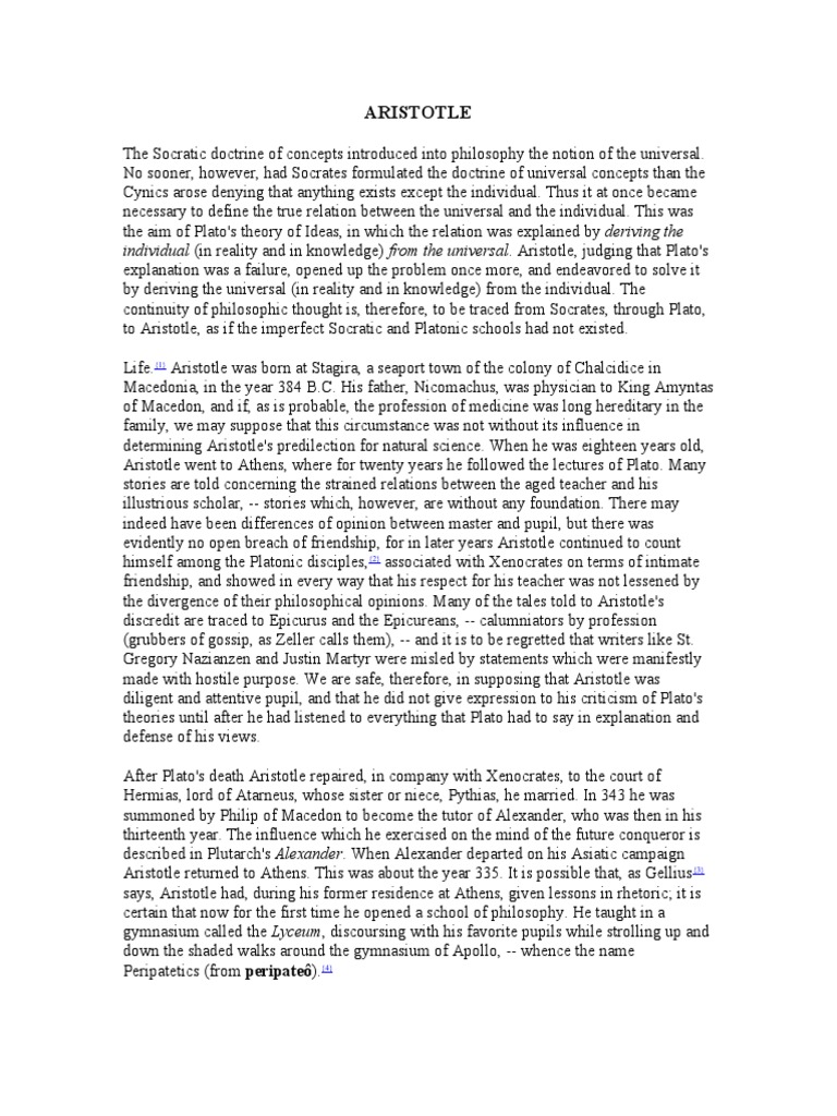 An Overview of Aristotle's Life, Writings, and Philosophy | PDF ...