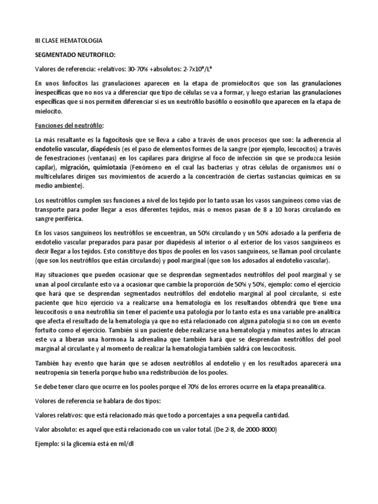 Neutrófilos Segmentados: Funciones y Valores | PDF | Leucocito | Capilar