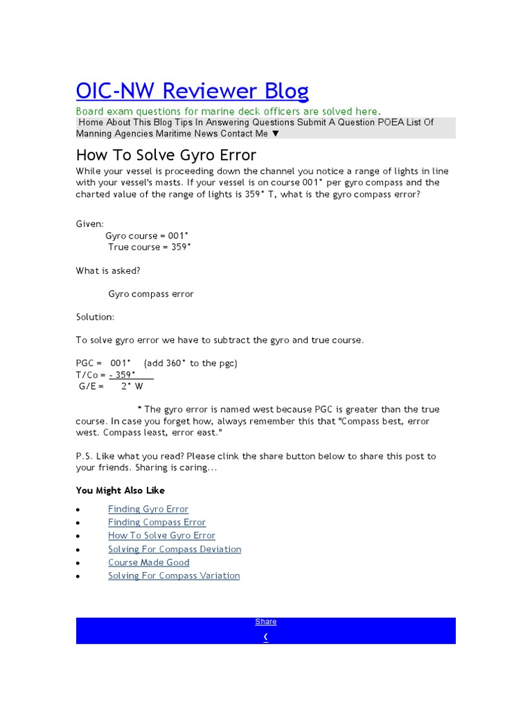 Gyro Compass Error Solution Guide | PDF | Teaching Methods & Materials ...